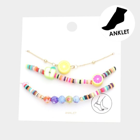 Jewelry | 3pc Assorted Fruit Charm Anklets | Poshmark